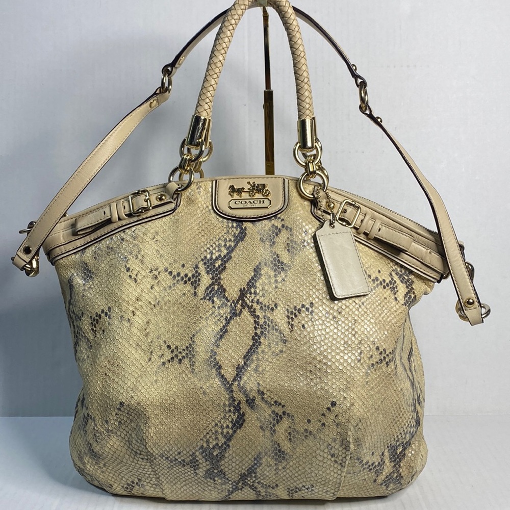 Coach Madison Lindsey Bag Embossed Metallic Python - Gem